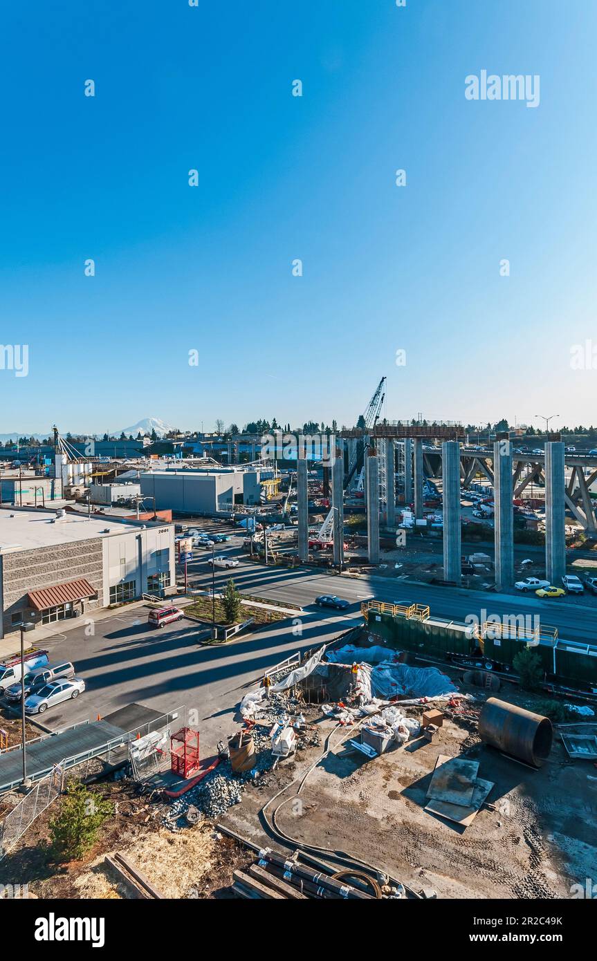 Construction site for highway ramp as seen from a man lift Stock Photo ...