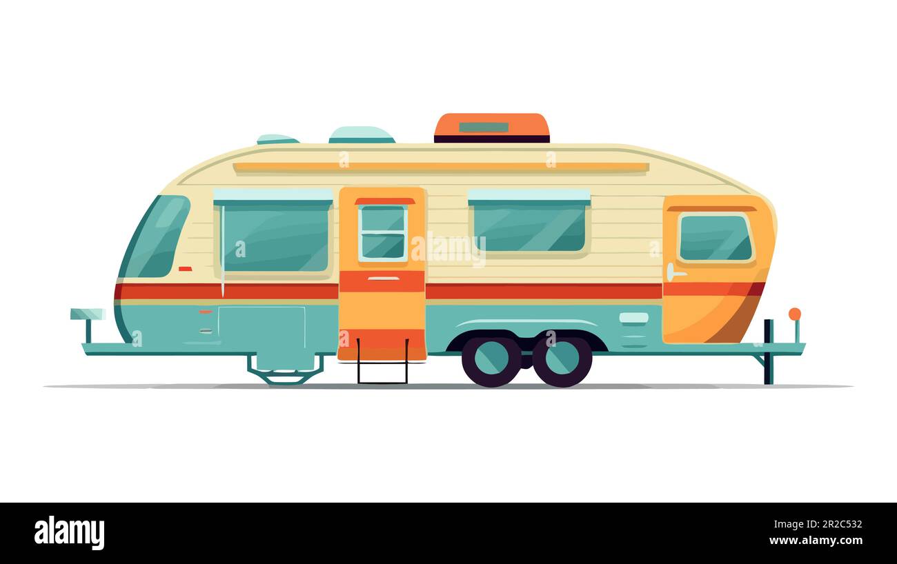 Travel trailer vector mockup on white background for vehicle branding ...