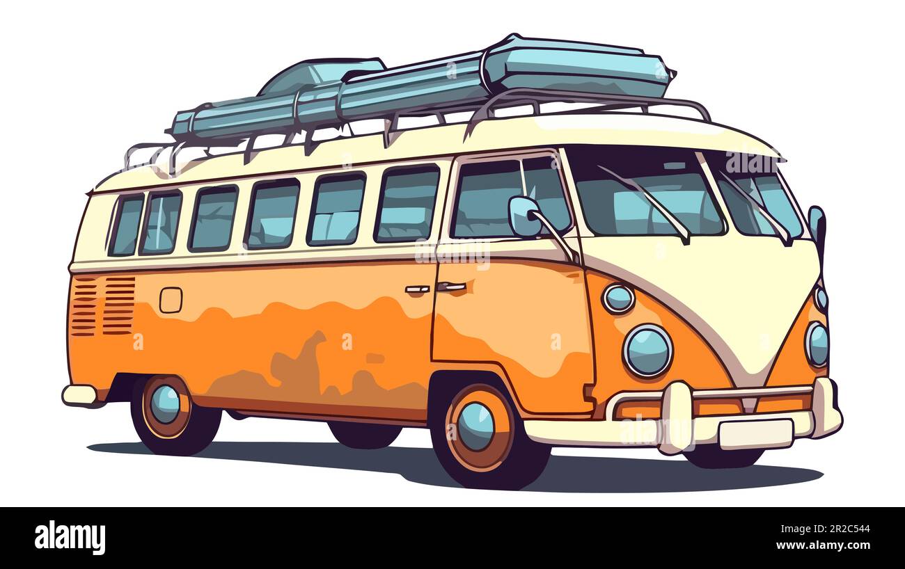 Retro van flat vector illustration isolated on white background. Old ...