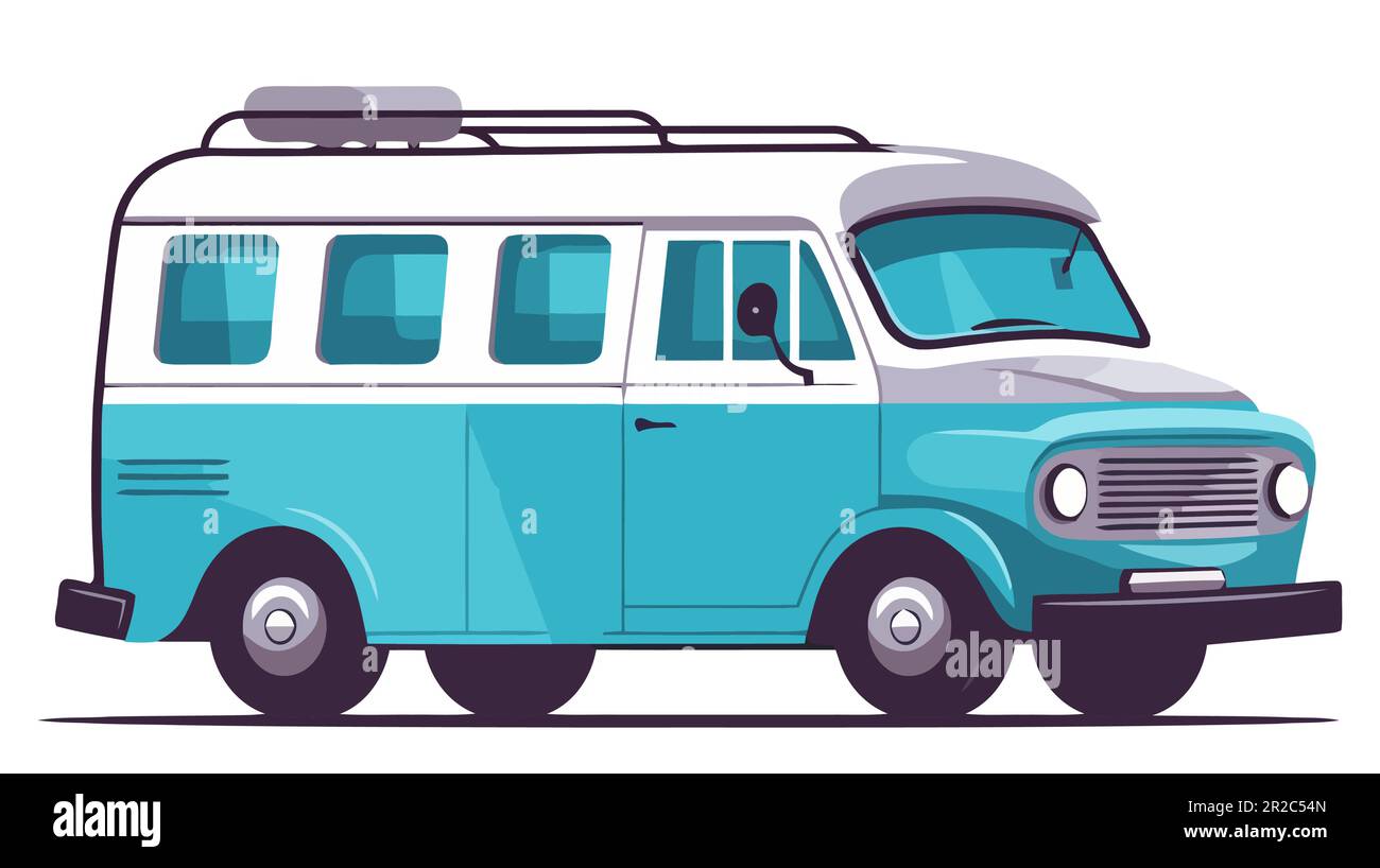 Retro van flat vector illustration isolated on white background. Old ...