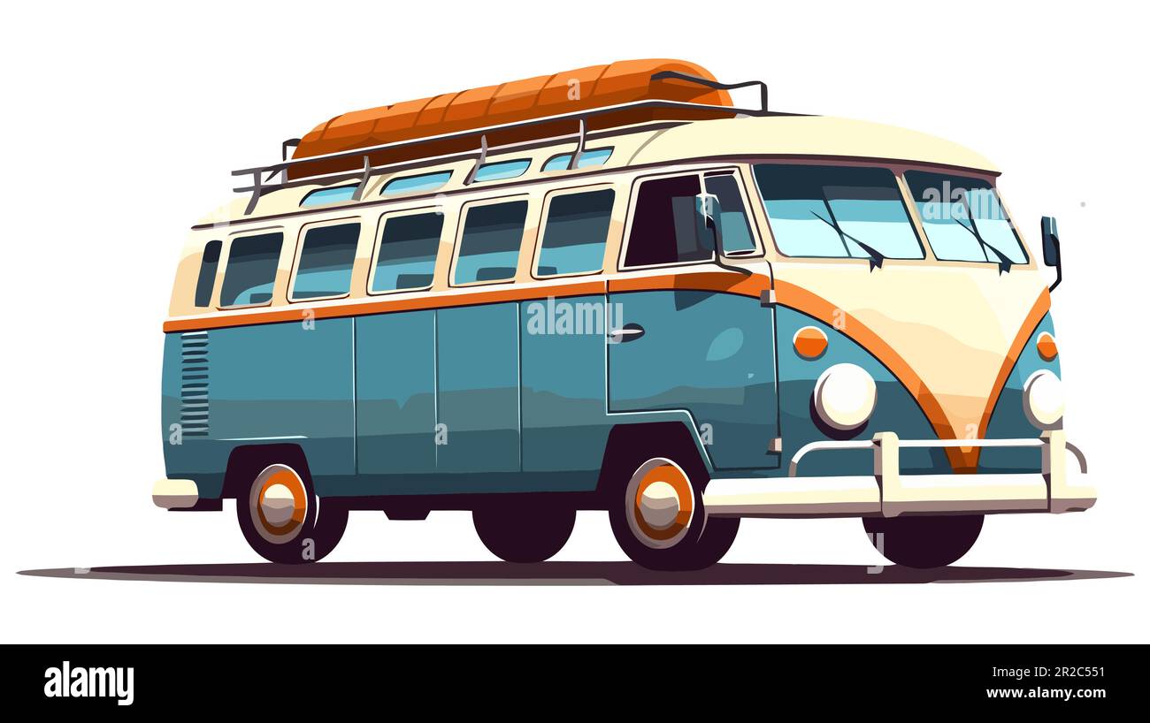 Retro van flat vector illustration isolated on white background. Old ...