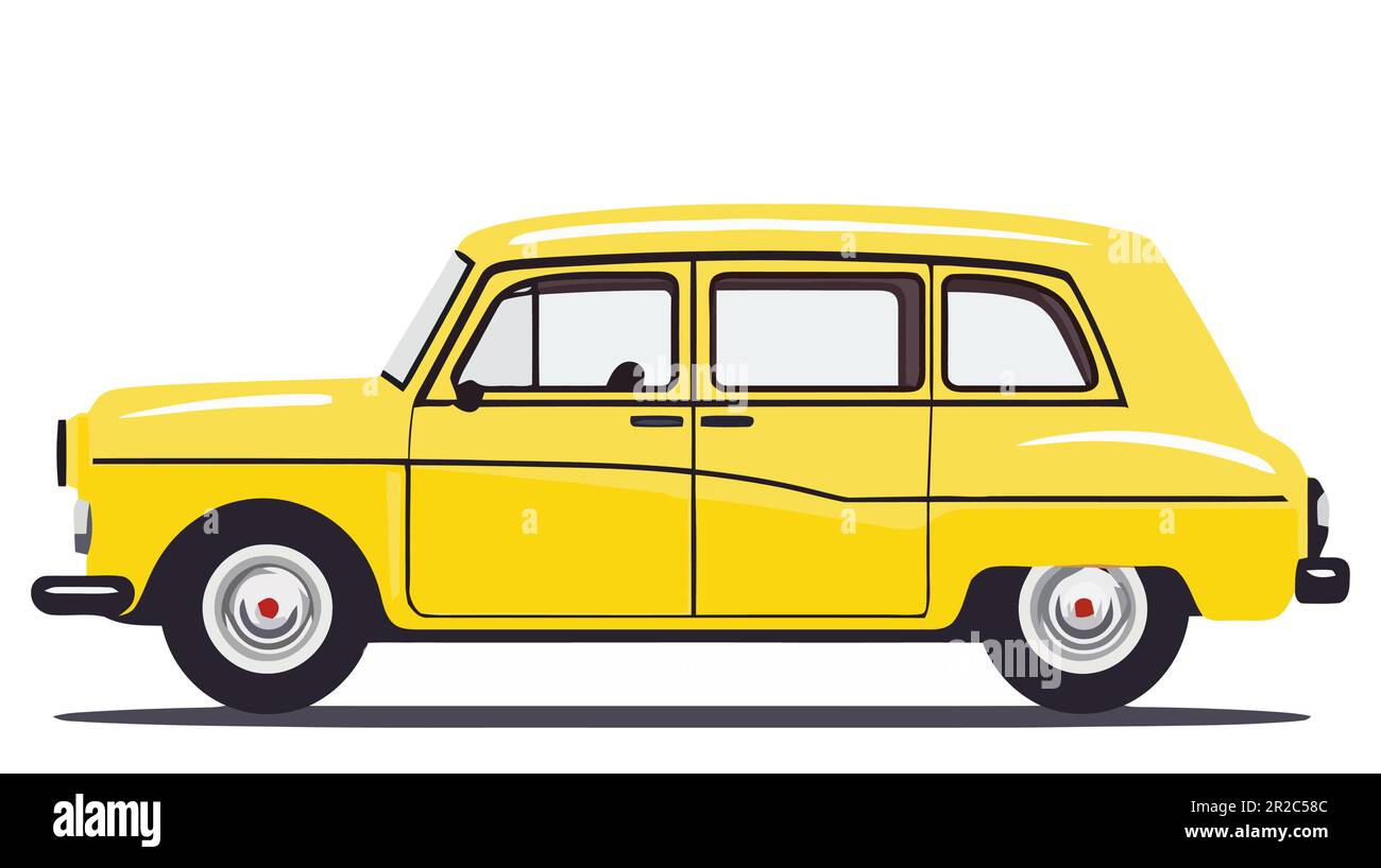 Vector yellow car in the old style. Realistic yellow car isolated on a ...