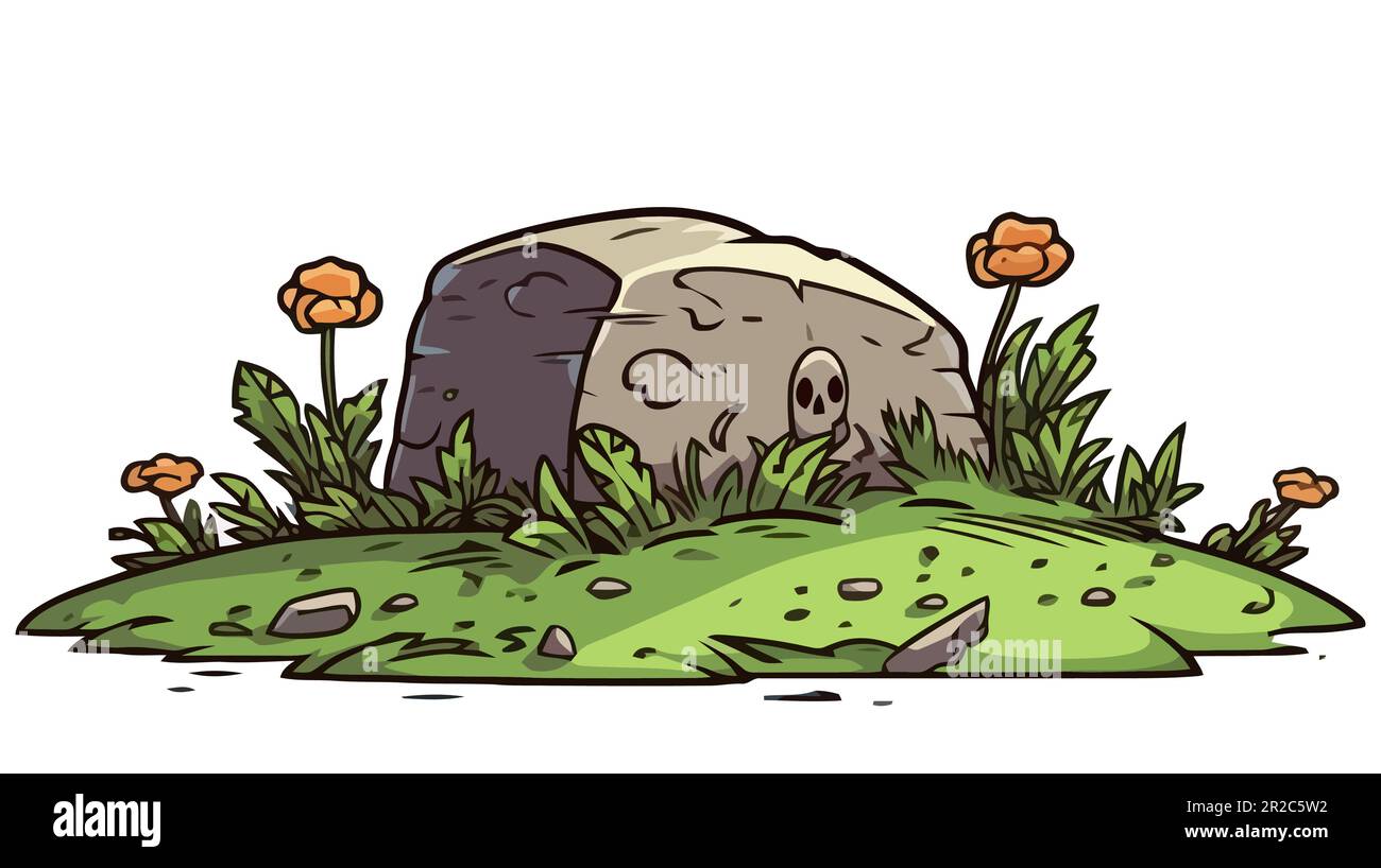 RIP gravestone isolated. Illustration Halloween tombstone. Grave headstone, graveyard with grass ...