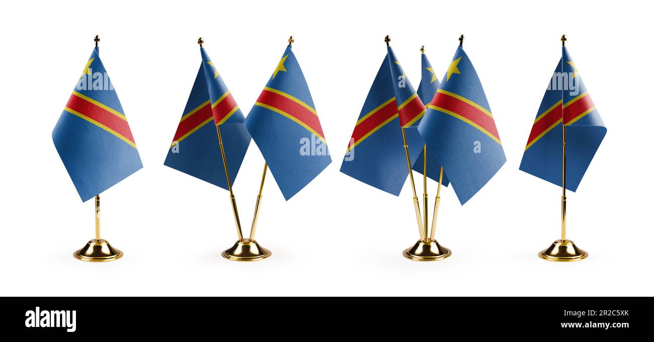 Small national flags of the Democratic Republic of the Congo on a white ...