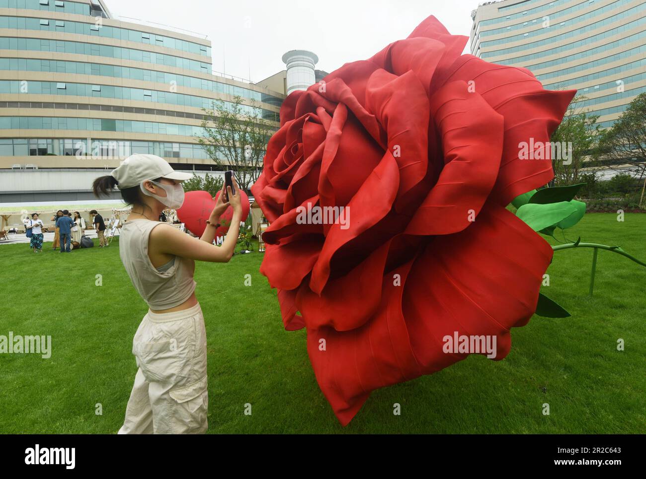 HANGZHOU, CHINA - MAY 19, 2023 - A citizen takes photos of a giant 3D ...