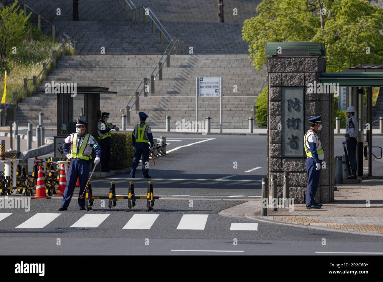 Tokyo, Japan. 18th May, 2023. Guards on duty seen at the main entrance ...