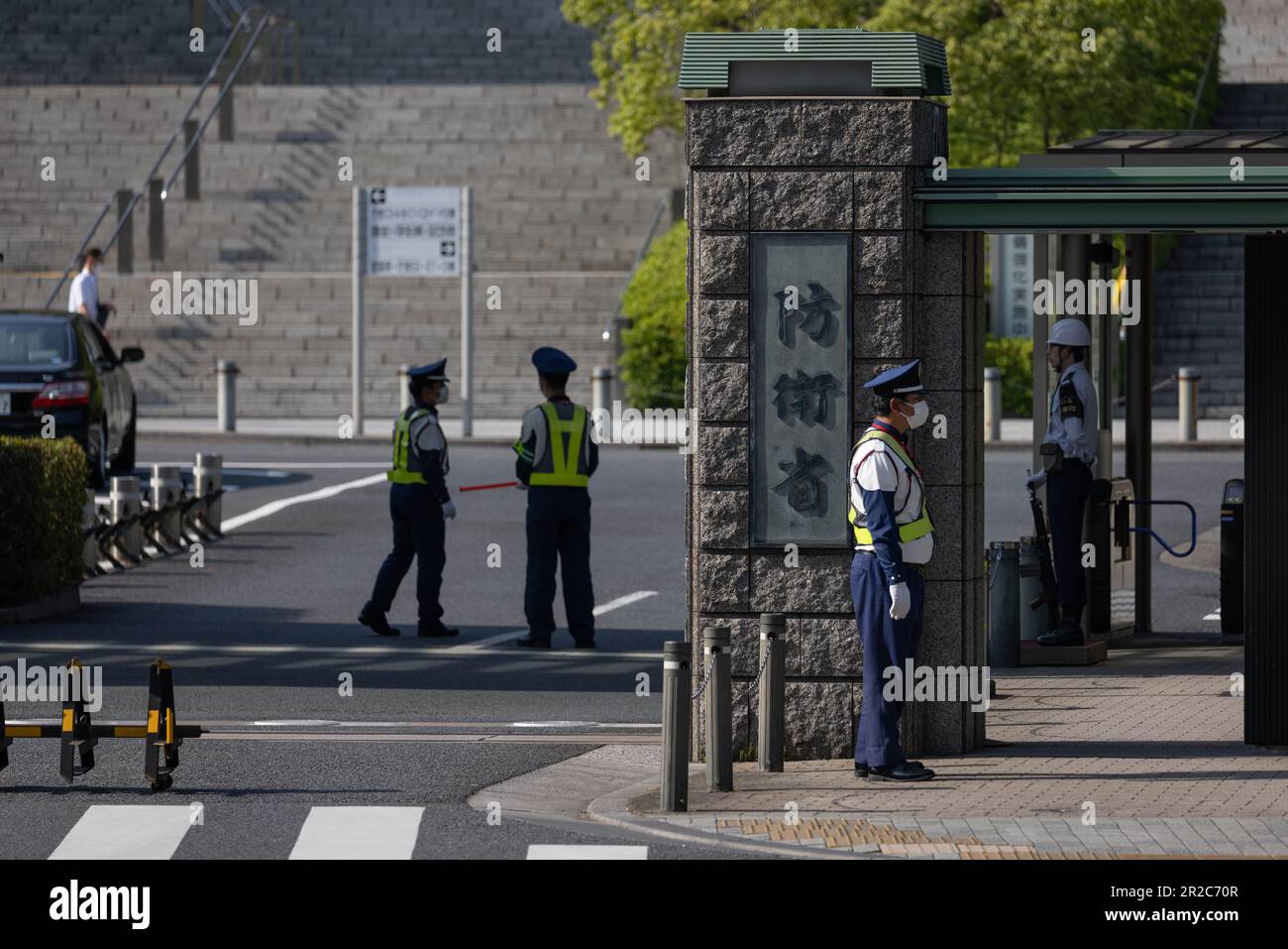 Tokyo, Japan. 18th May, 2023. Guards on duty seen at the main entrance ...