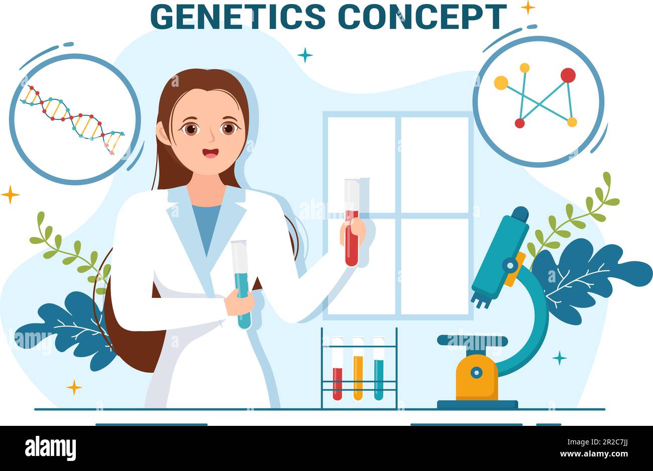 Genetic Science Concept Vector Illustration with DNA Molecule Structure ...