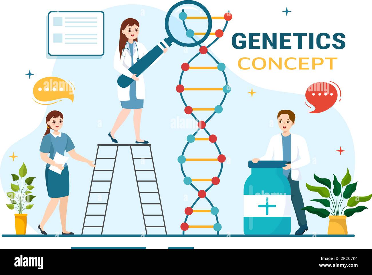 Genetic Science Concept Vector Illustration with DNA Molecule Structure ...