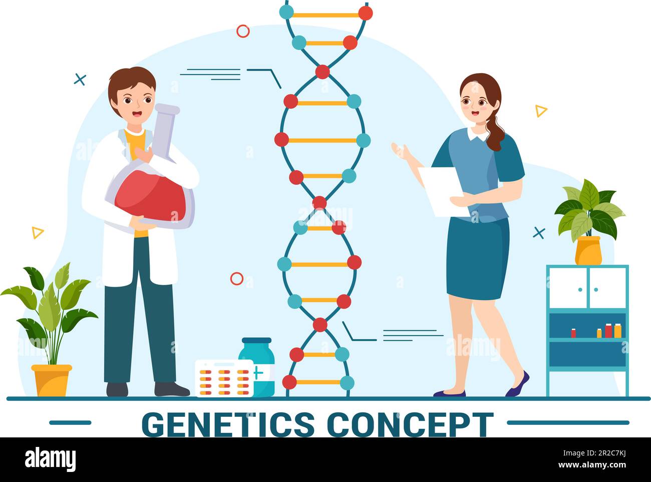 Genetic Science Concept Vector Illustration with DNA Molecule Structure ...