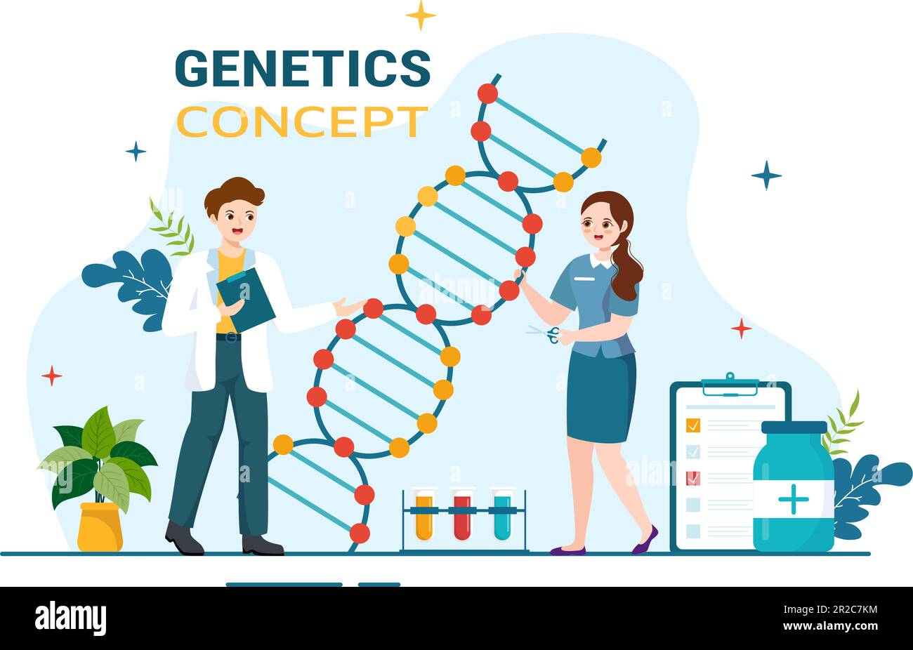 Genetic Science Concept Vector Illustration with DNA Molecule Structure ...