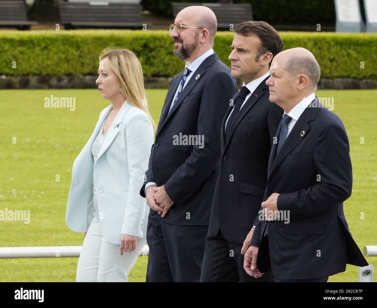 From left, Italian Premier Giorgia Meloni, European Council President ...