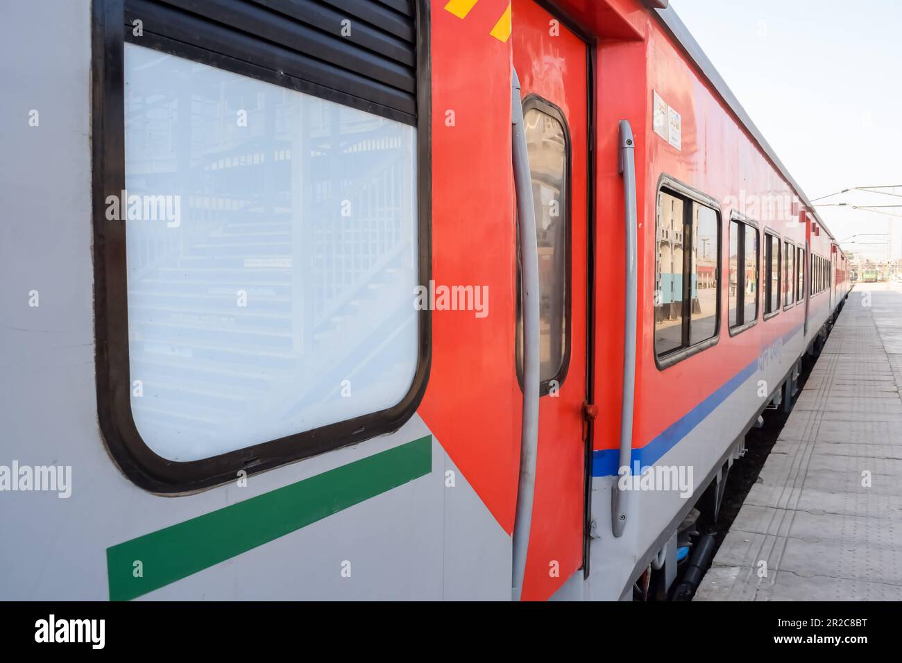 Indian railway train at Amritsar railway station platform during ...