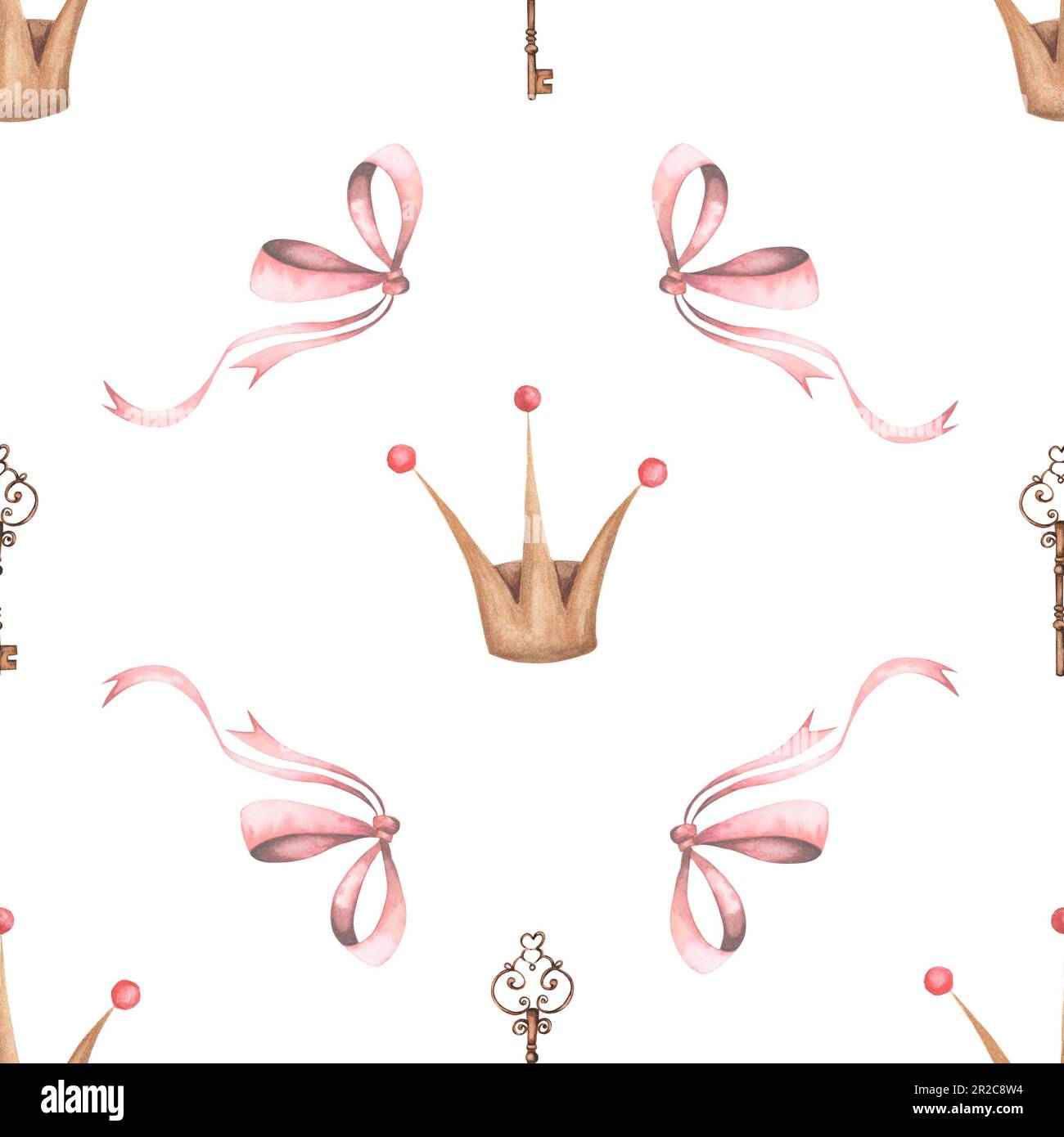seamless watercolor pattern with crown, key and bow. cute pattern for ...