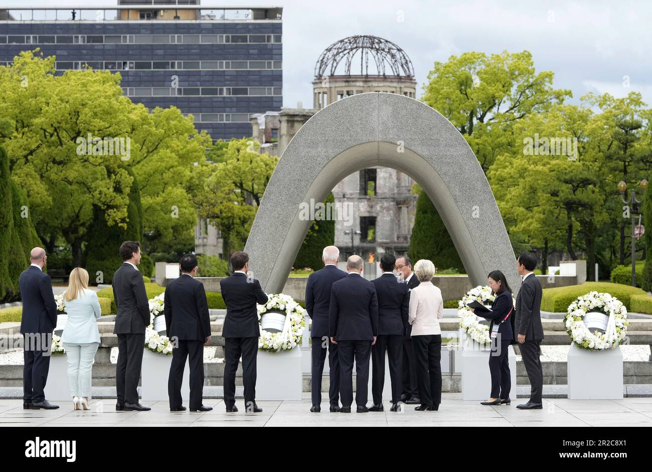 Mayor of Hiroshima Kazumi Matsui, forth right, speaks to, from left ...