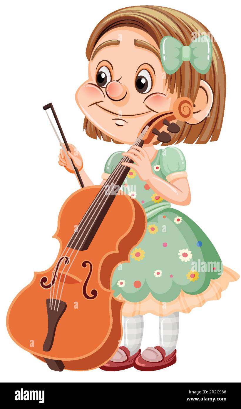 Cute Girl Holding Cello Cartoon Character illustration Stock Vector ...