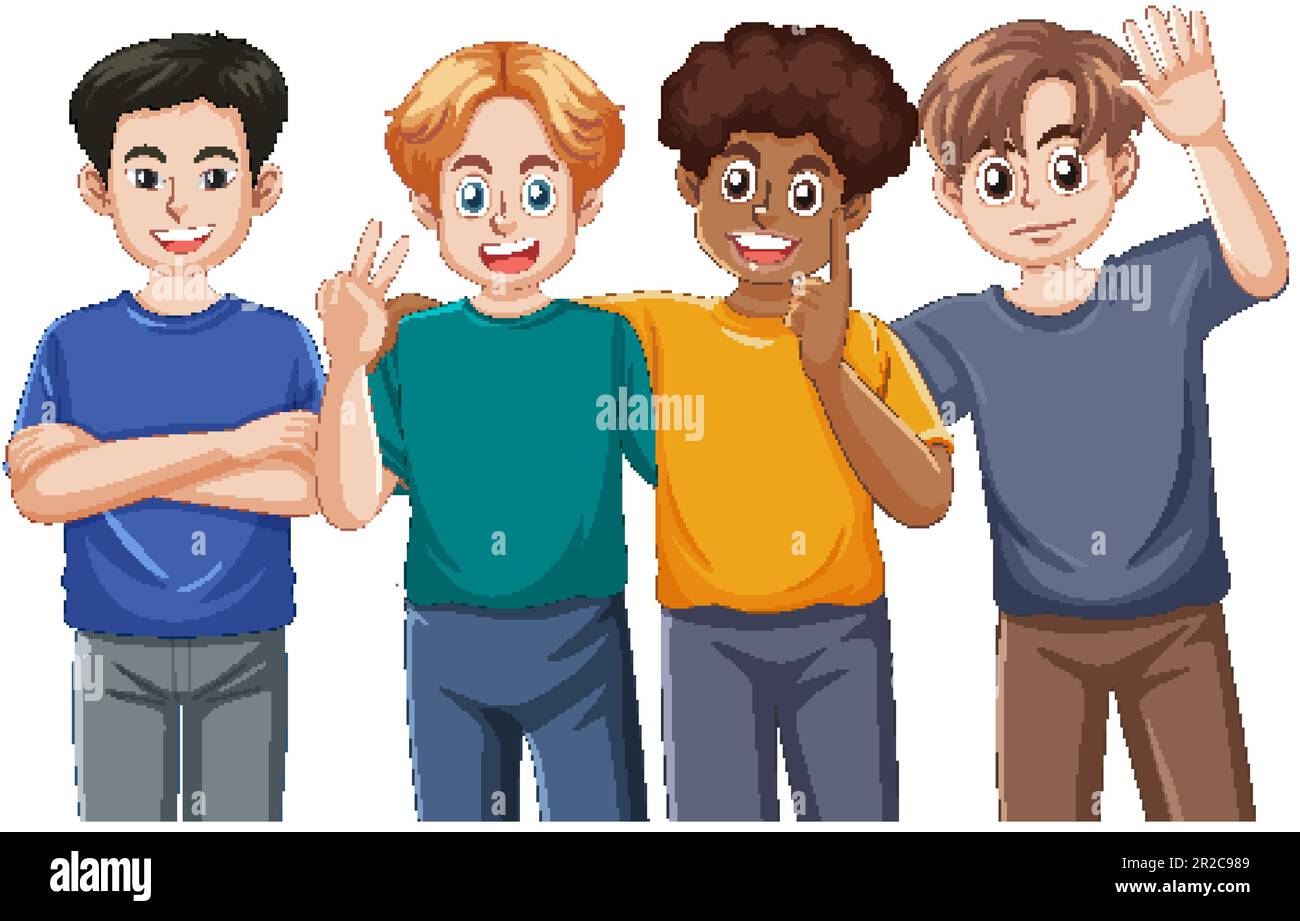 Multi Ethnic Teenage Friendship Group illustration Stock Vector Image ...