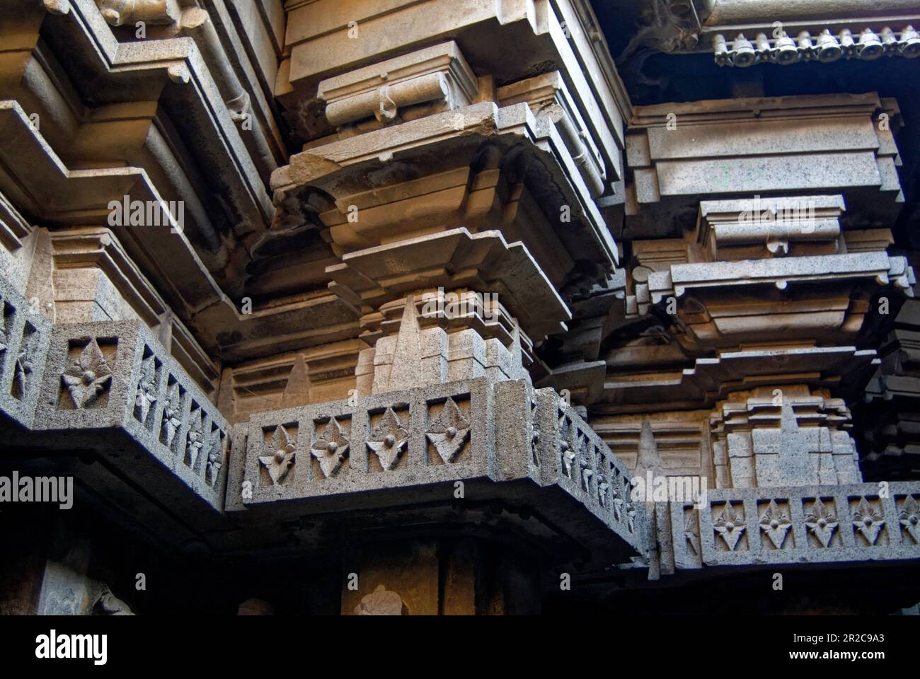 Decorative carving in stone and interior of the Bhuleshvar Temple at ...