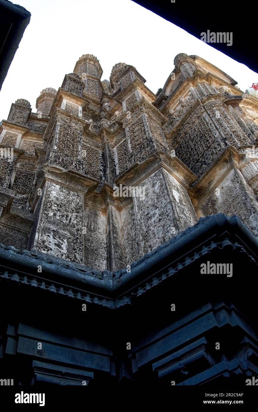 Shikhara tower of the temple is made in stucco at Bhuleshvar Temple at ...