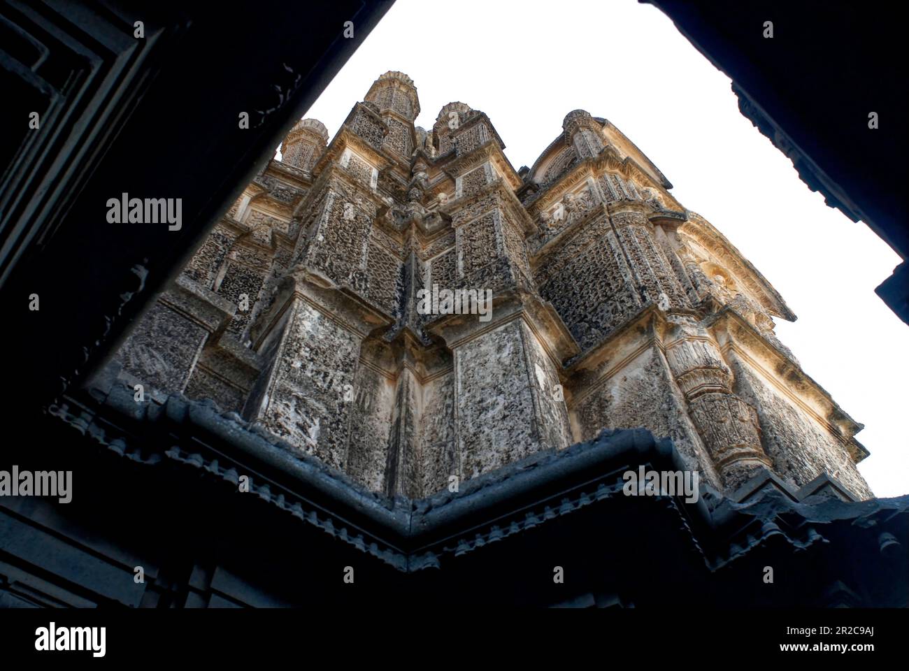 Shikhara tower of the temple is made in stucco at Bhuleshvar Temple at ...
