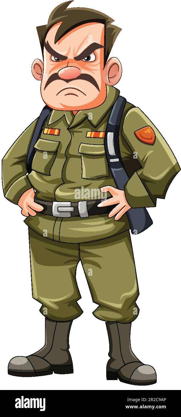 Grumpy army officer cartoon character illustration Stock Vector Image ...