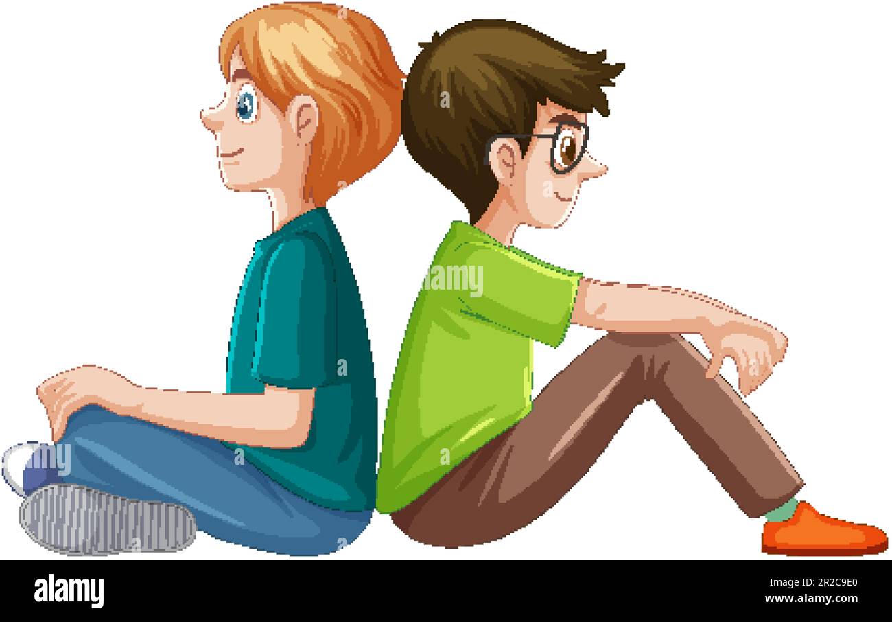 Two Teenage Boys Sitting Back to Back illustration Stock Vector Image ...
