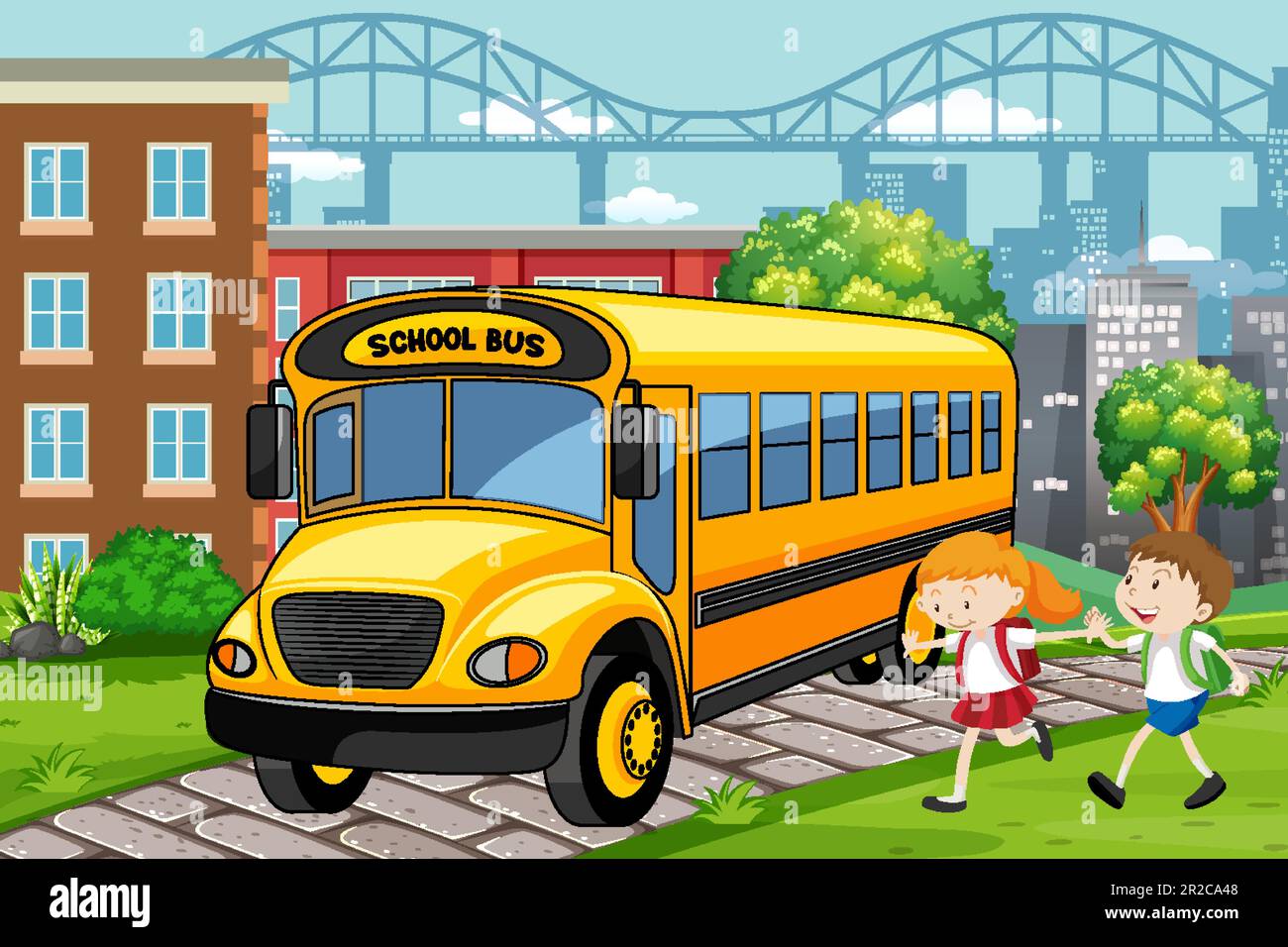 School Bus with Student Scene illustration Stock Vector Image & Art - Alamy