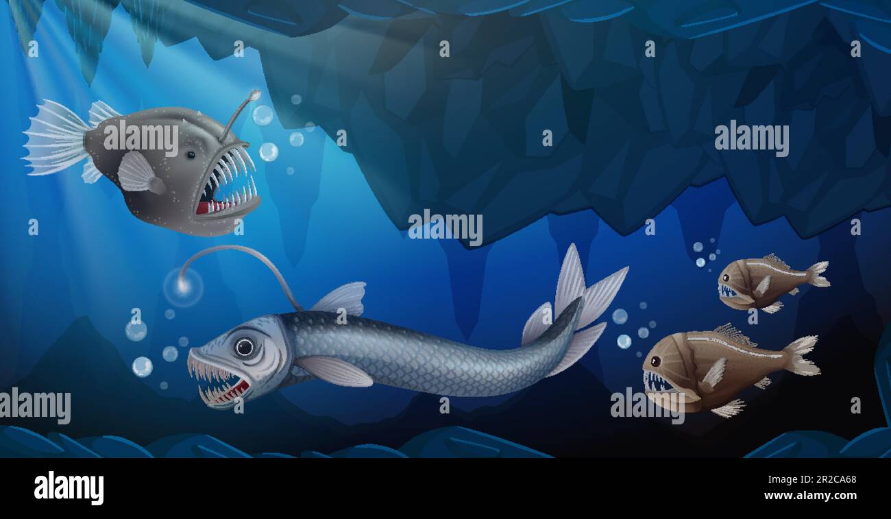 Ocean with Deep Sea Creatures illustration Stock Vector Image & Art - Alamy