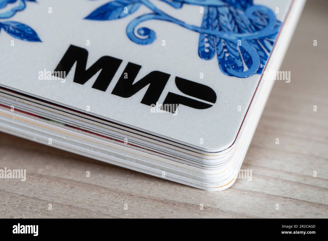 April 2, 2022. Barnaul. Russia: Mir payment card. Close up. russia's ...