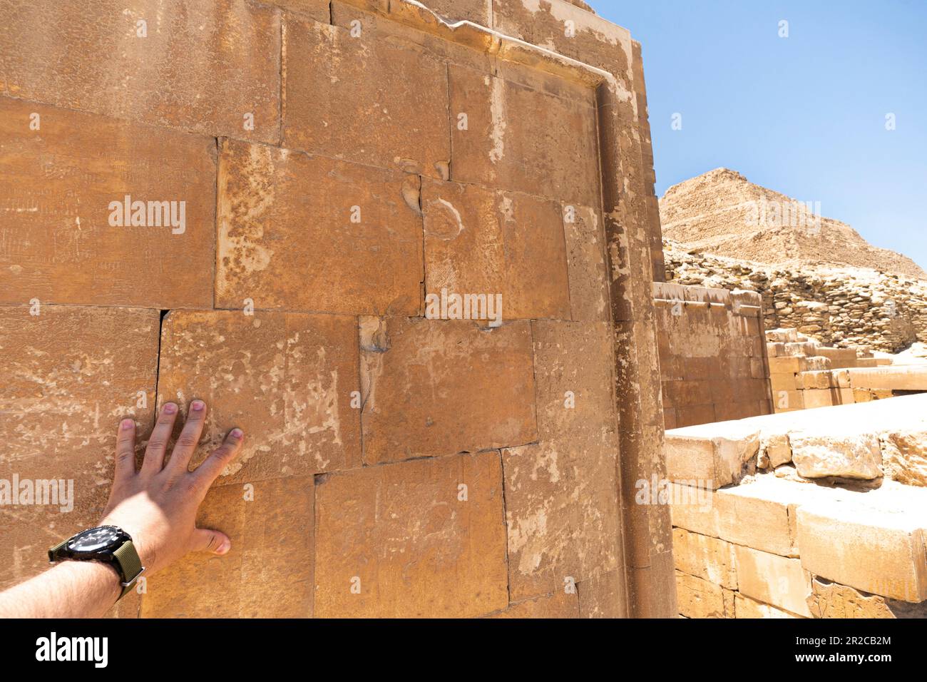 Smooth masonry of stone bricks in ancient Egyptian construction. A ...