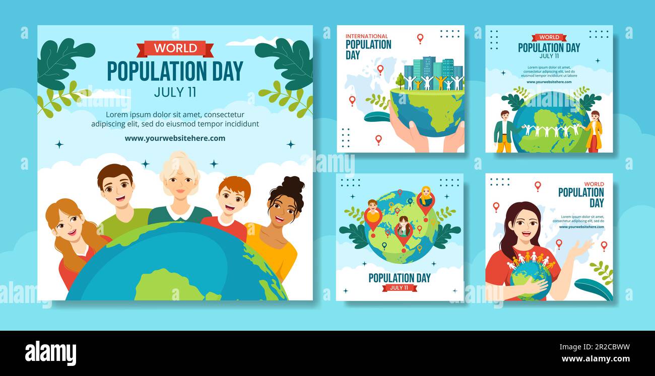 World Population Day Social Media Post Flat Cartoon Hand Drawn ...