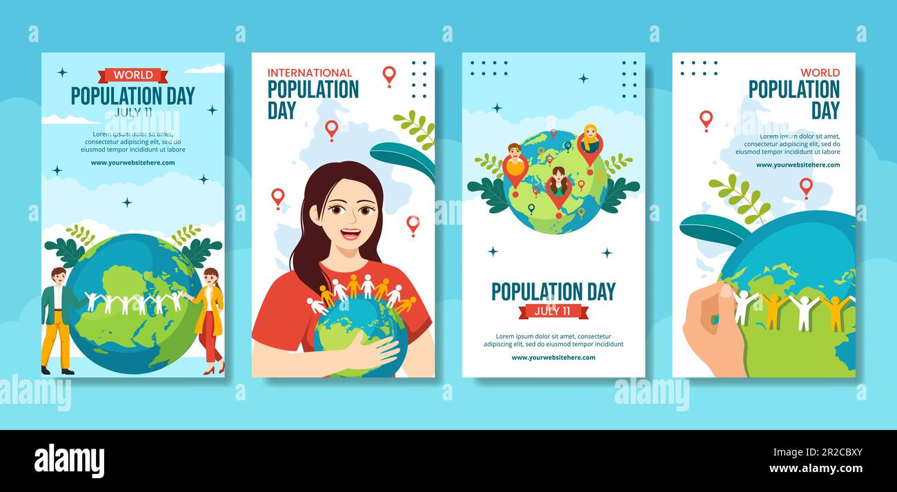 World Population Day Social Media Stories Flat Cartoon Hand Drawn ...