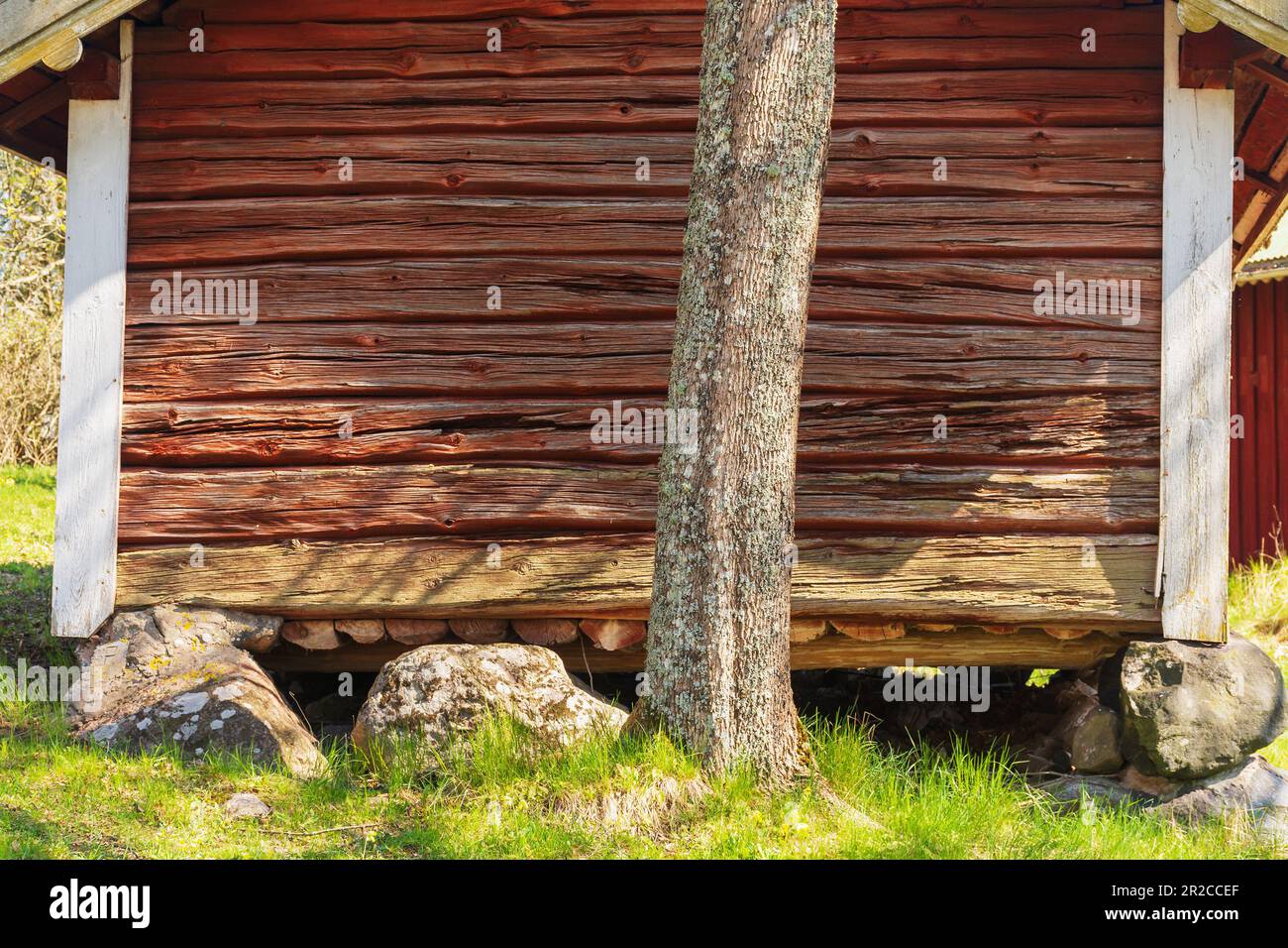 Nordic red painted traditional shed building on Seili island in Finland ...