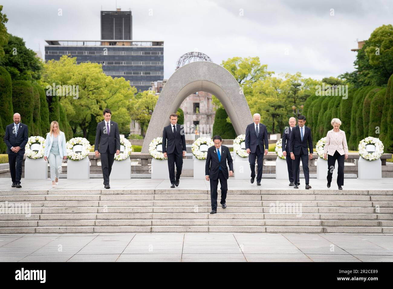 G7 leaders at the Peace Memorial Park where they laid wreaths at the ...