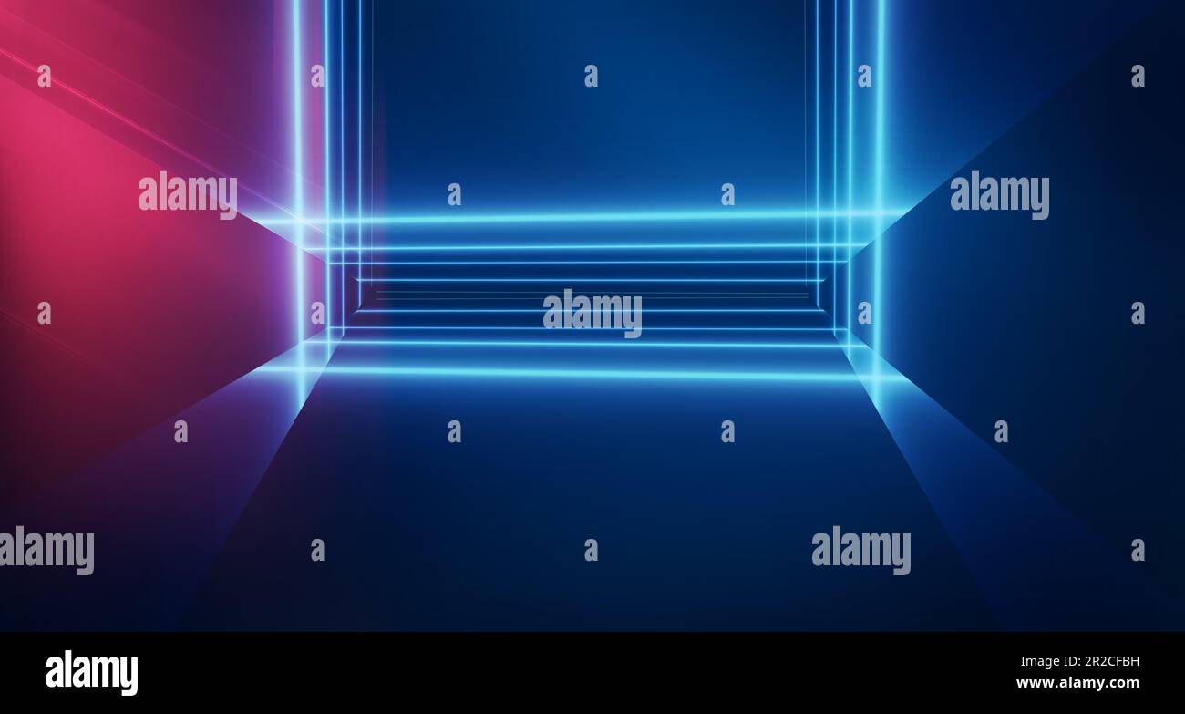 Abstract design with neon light in blue theme background, 3d ...