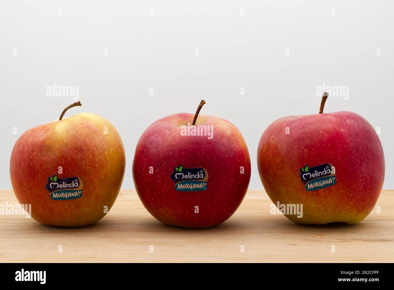 Fresh Morgana apples cultivar by Italian Melinda Company isolated on ...