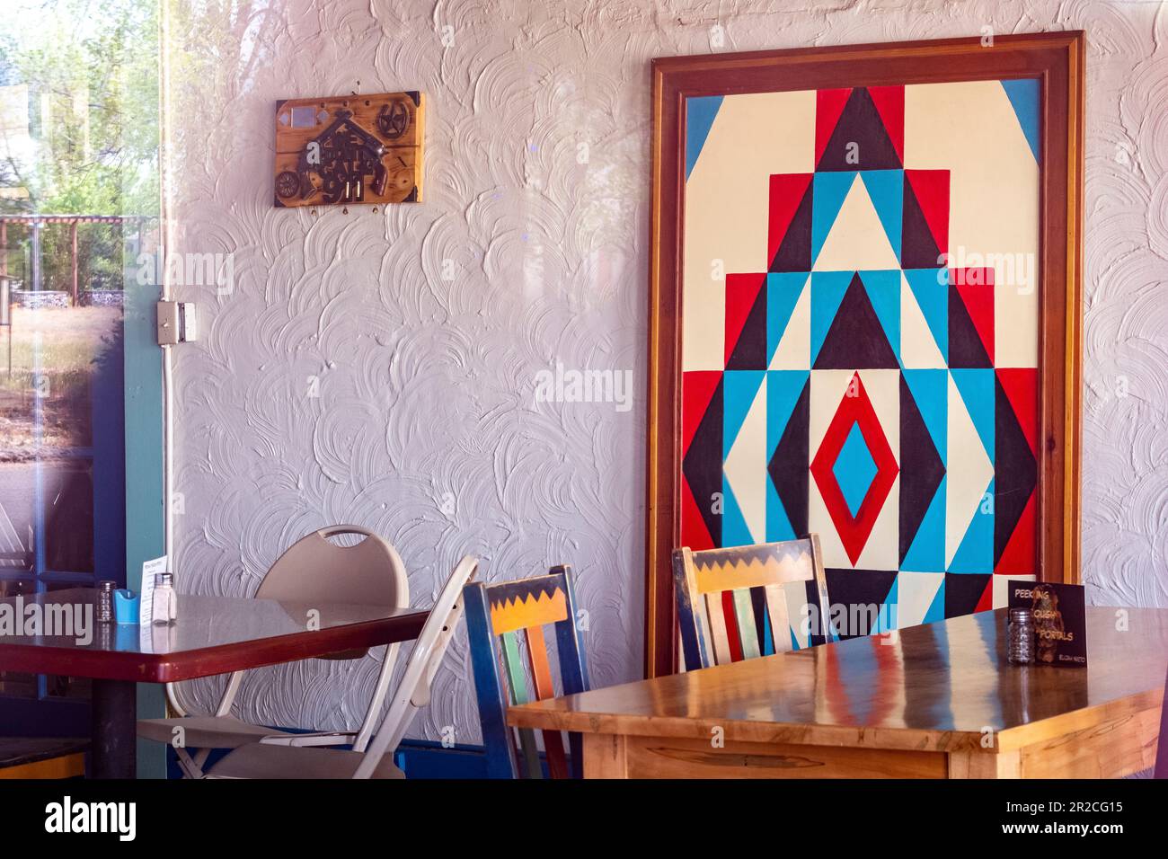 Mountainair, New Mexico, USA -- colorful designs in the dining room at ...