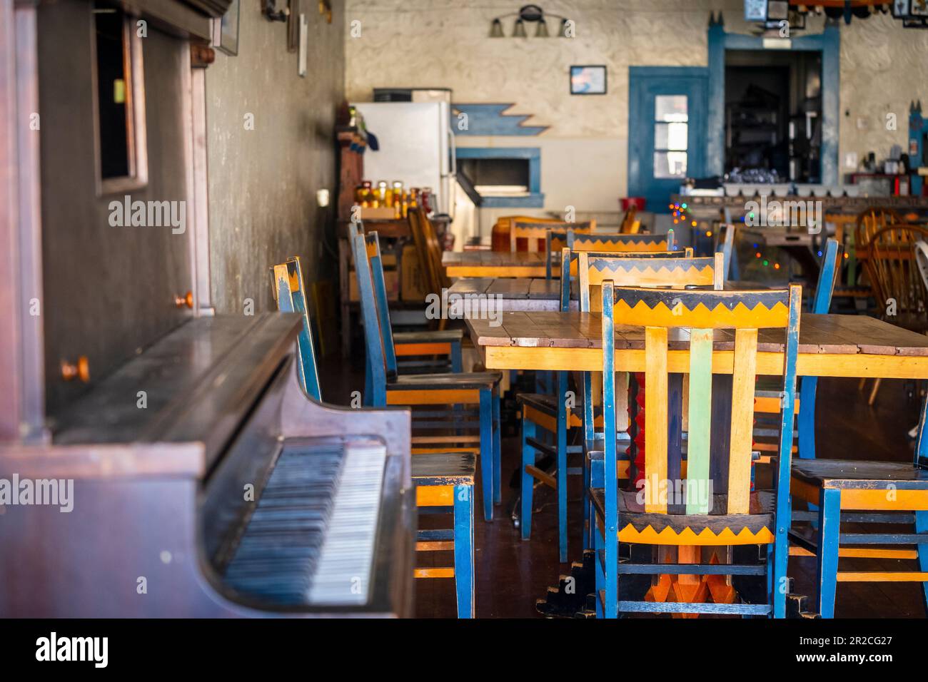 Mountainair, New Mexico, USA -- colorful designs in the dining room at ...