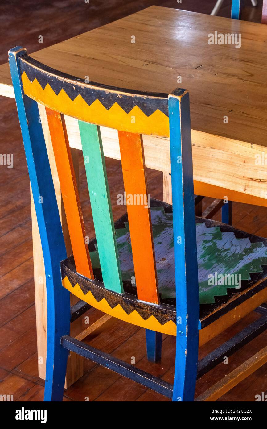 Mountainair, New Mexico, USA -- colorful designs in the dining room at ...