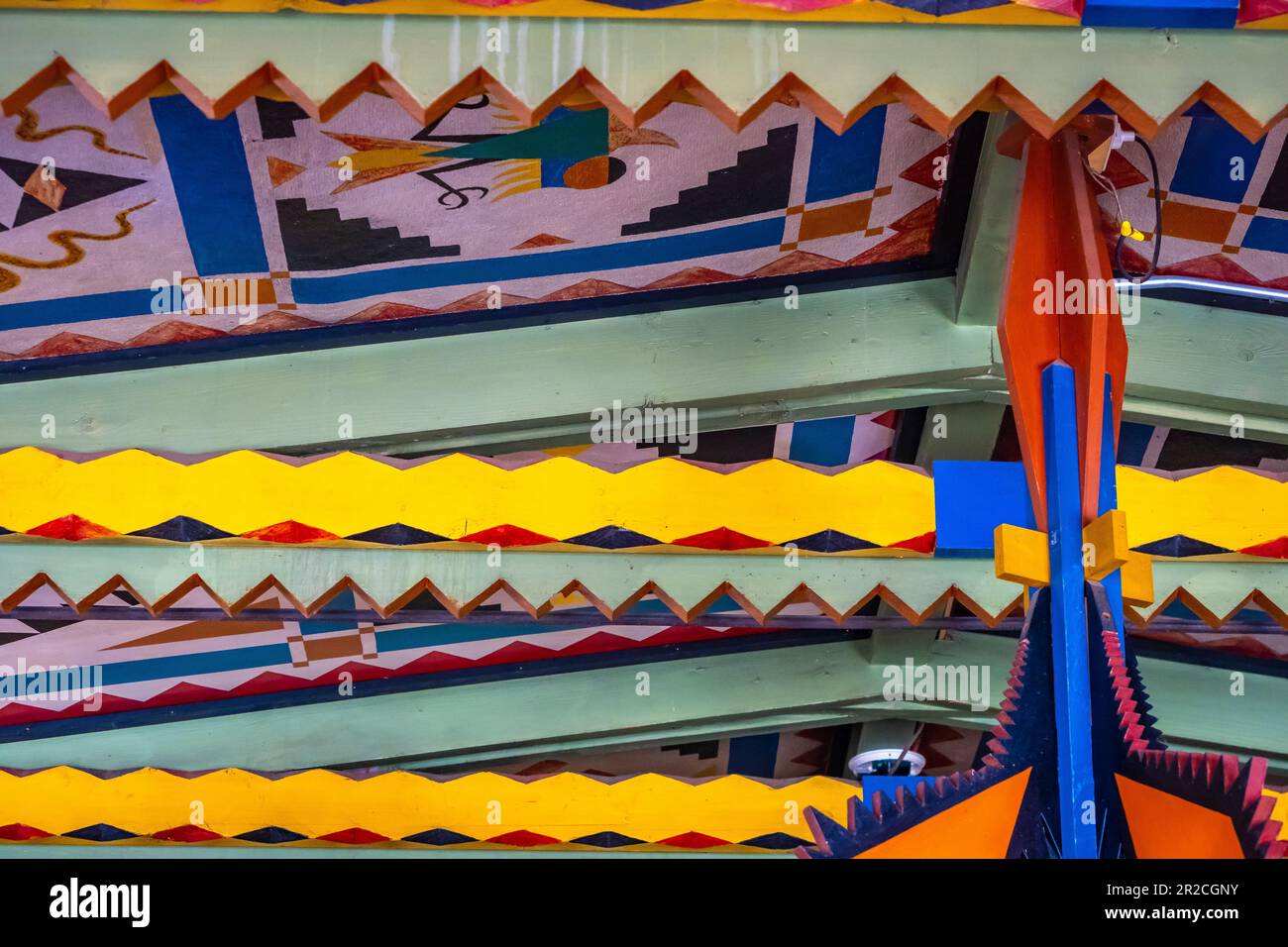 Mountainair, New Mexico, USA -- colorful designs in the dining room at ...