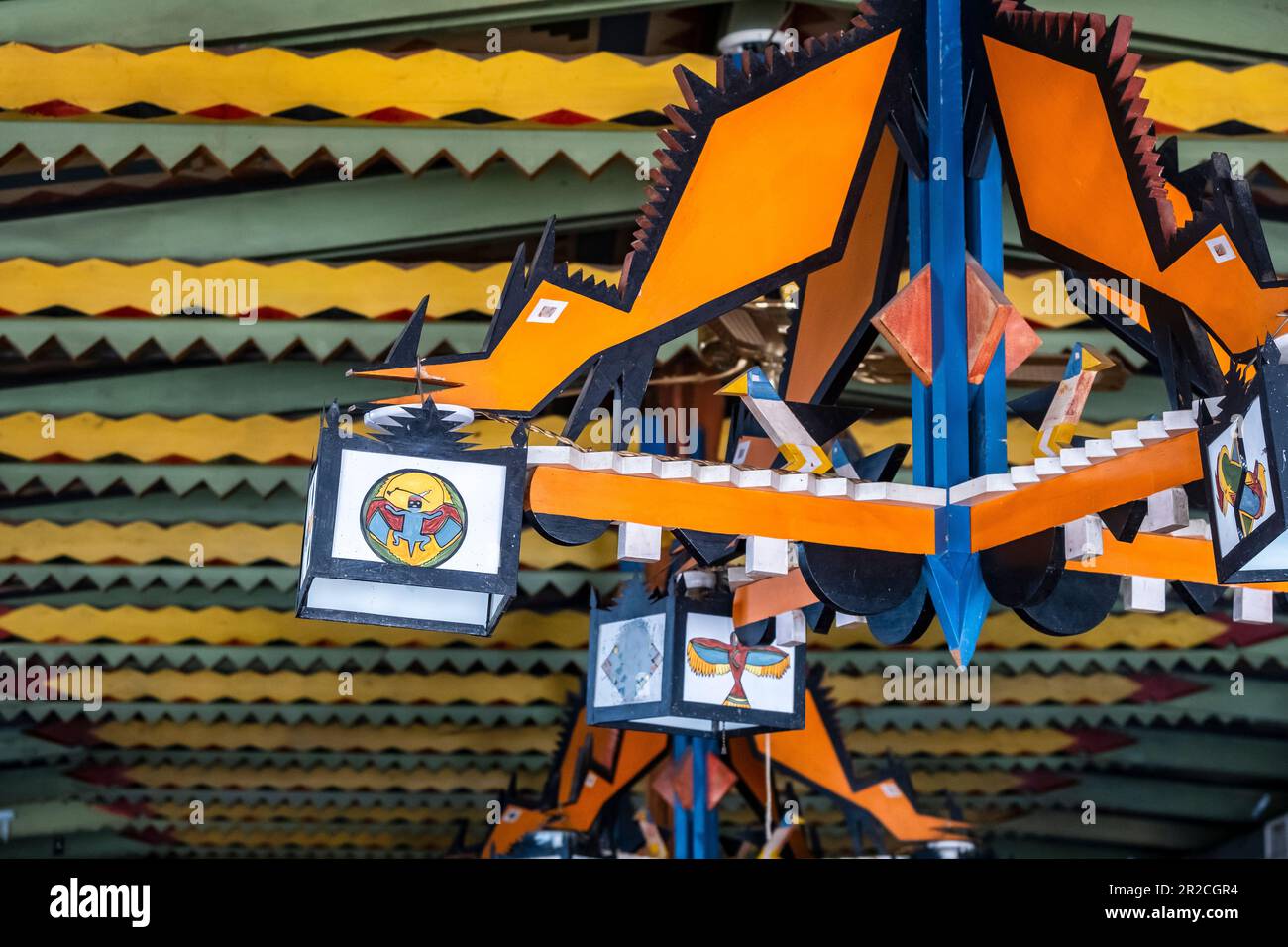 Mountainair, New Mexico, USA -- colorful designs in the dining room at ...