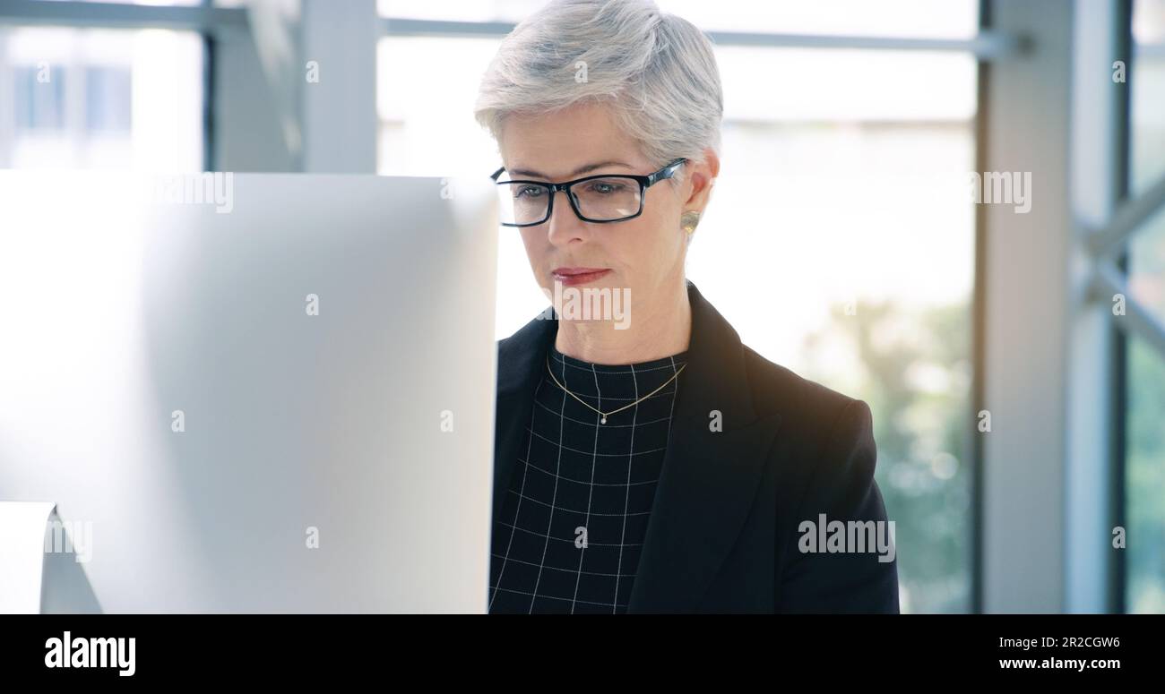 Email, business and a woman with a computer in an office for ...