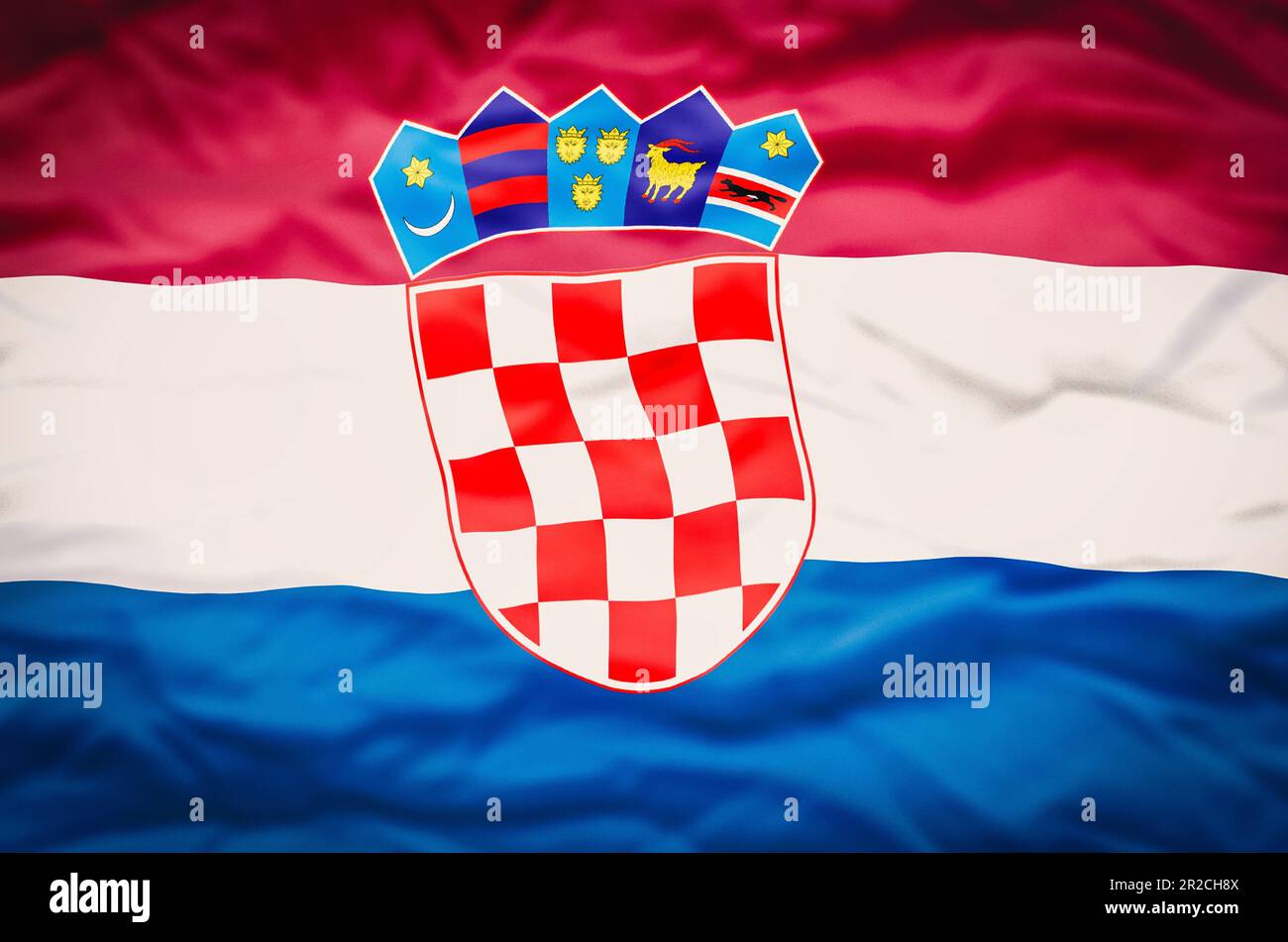 Croatia flag on a wavy fabric background. Wavy flag of Croatia fills ...
