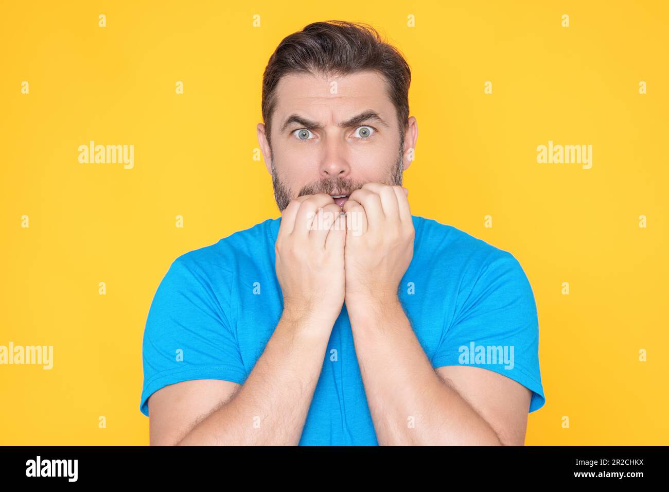 Portrait of shocked amazed excited scared man. Handsome middle age ...