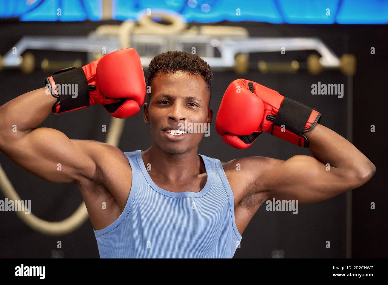 Powerful and Fit African American Boxer Displaying His Strong Muscles ...