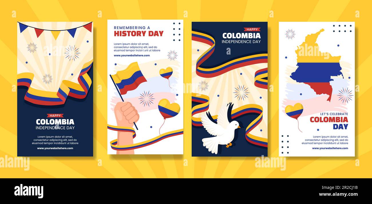 Colombia Independence Day Social Media Stories Cartoon Hand Drawn ...