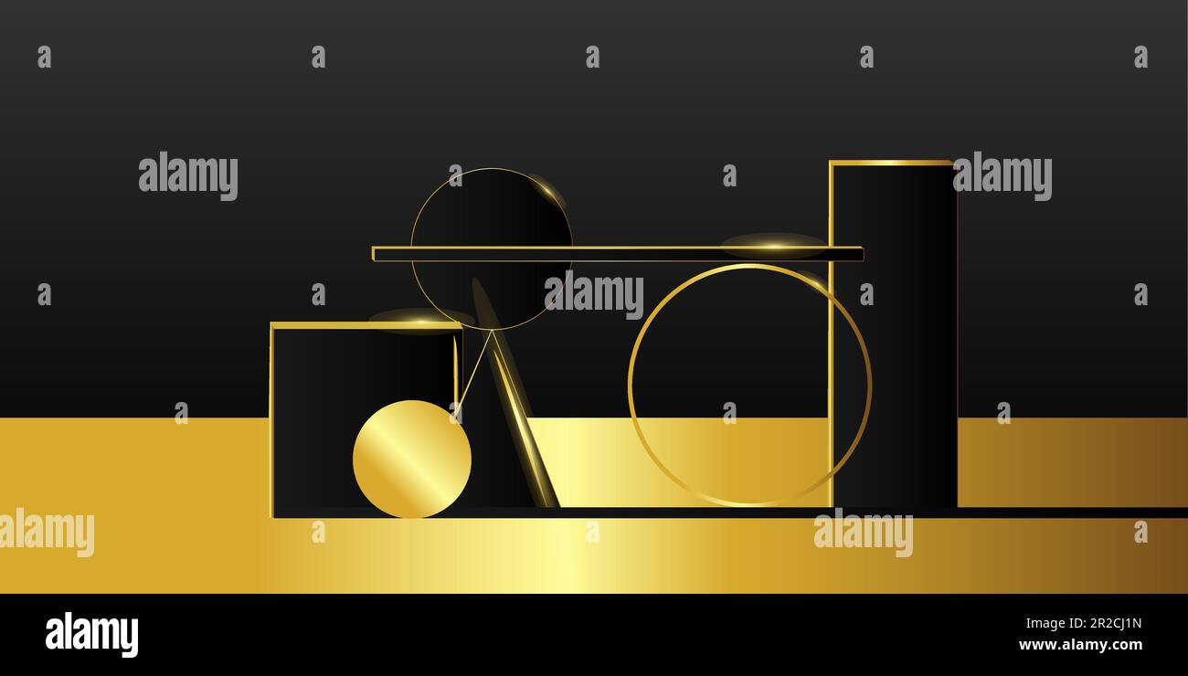 Various geometric gold and black shapes in a modern style. Balance ...