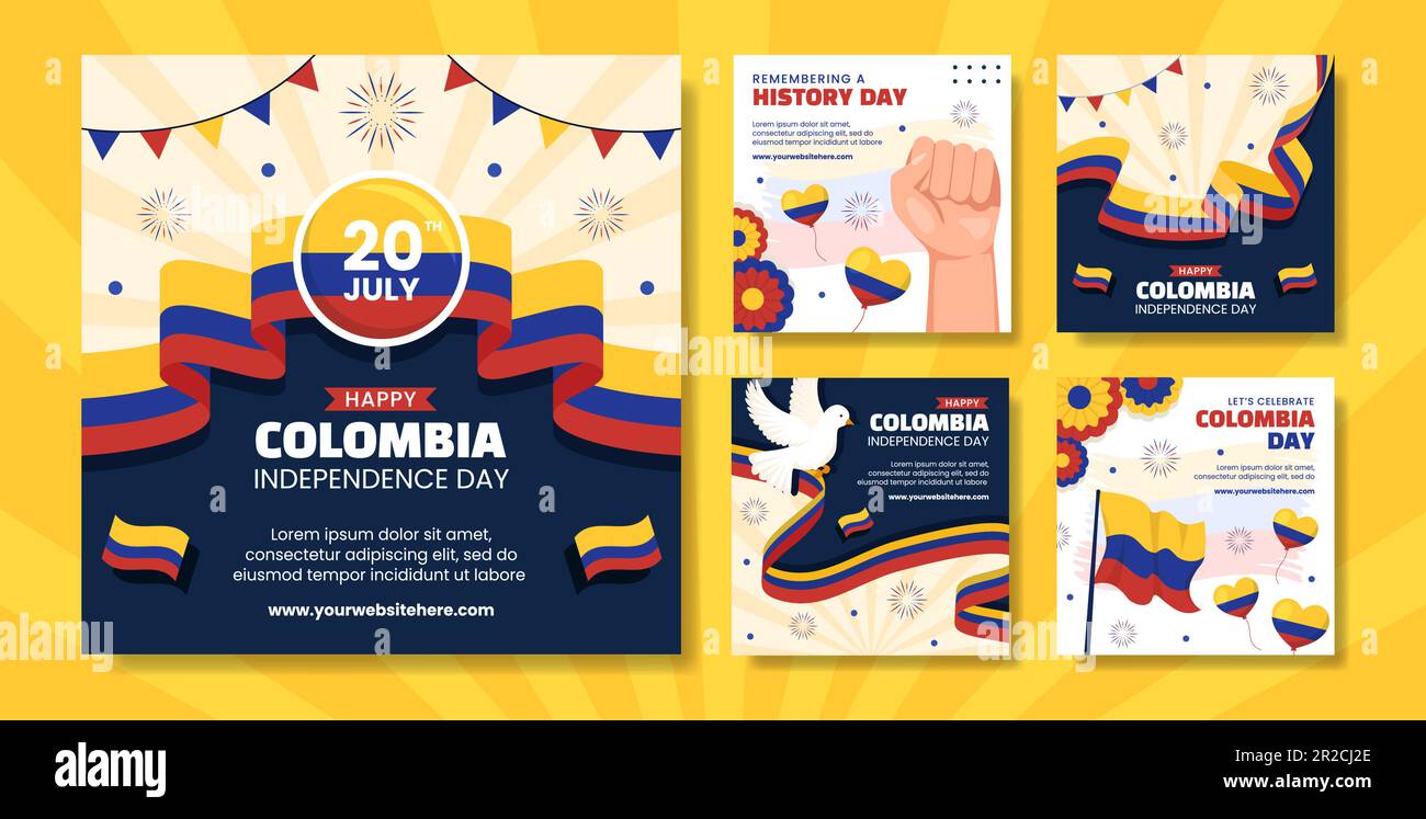 Colombia Independence Day Social Media Post Cartoon Hand Drawn ...