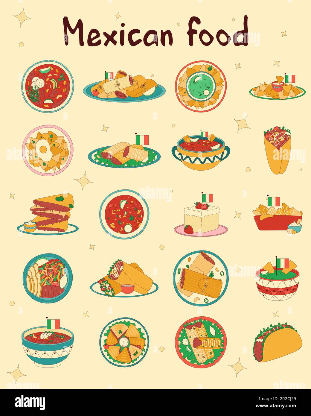 Set of Mexican traditional food. Vector illustration in hand drawn ...