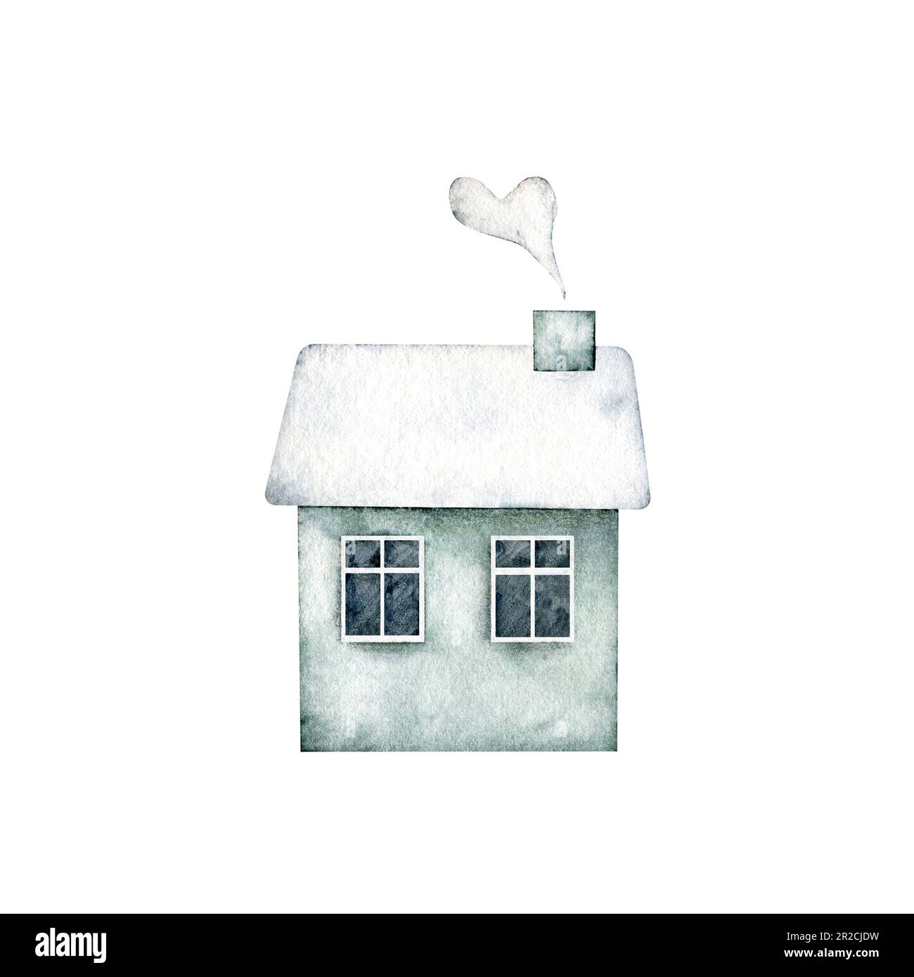 Emerald cute house with dark window, smoke coming from the chimney ...